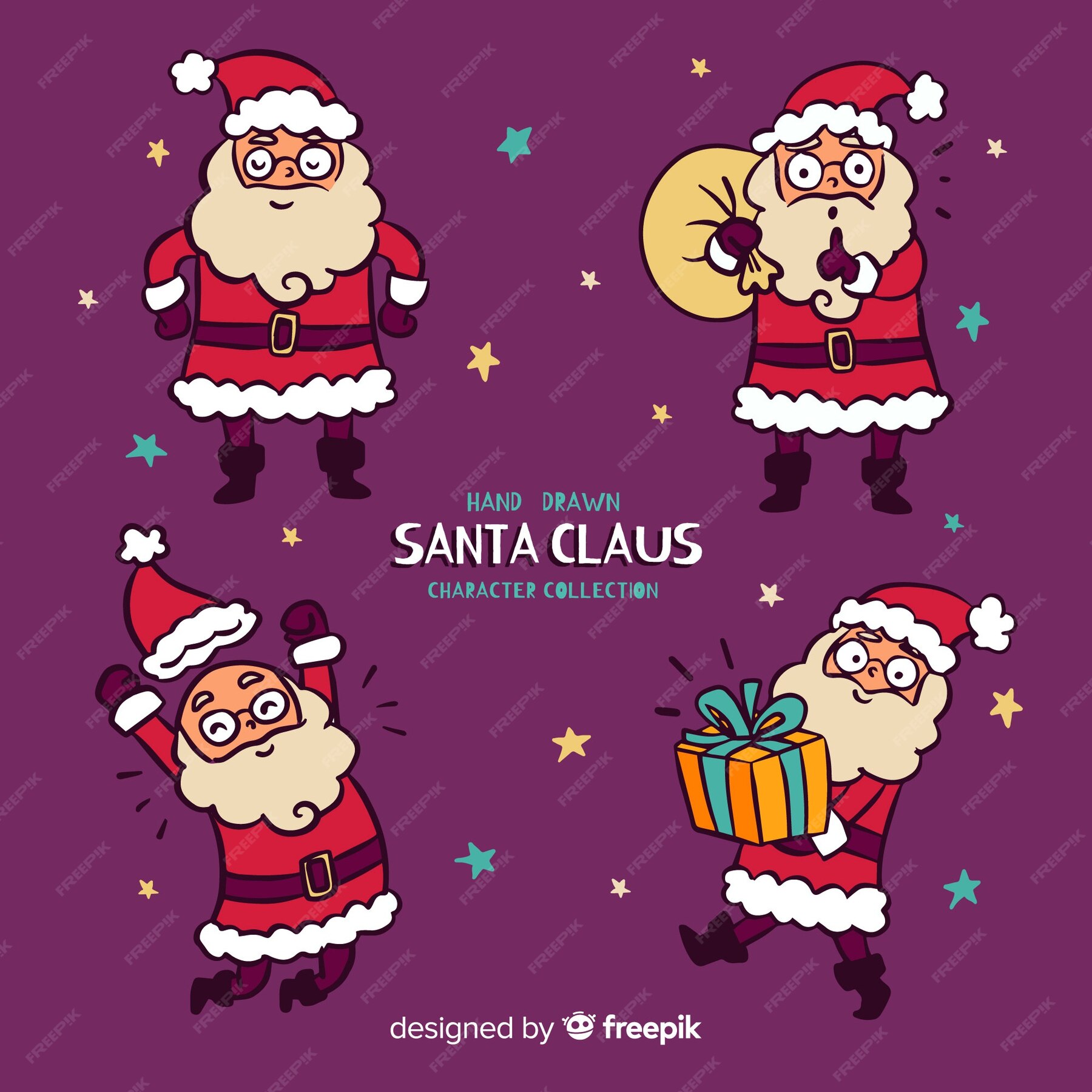 Free Vector Hand Drawn Cute Santa Claus Collection
