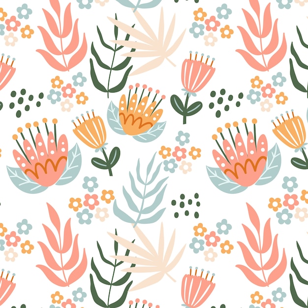 Premium Vector Hand Drawn Flat Design Floral Pattern
