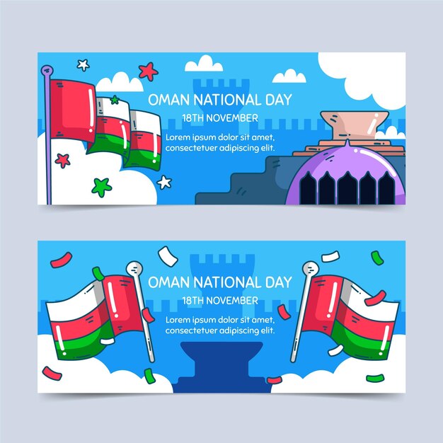 Free Vector Hand Drawn National Day Of Oman Horizontal Banners Set