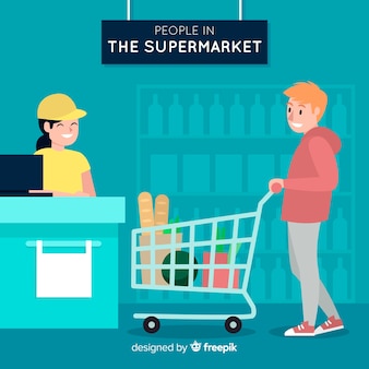 Free Vector | Hand drawn people shopping in the supermarket background Free Vector | Hand drawn people shopping in the supermarket background