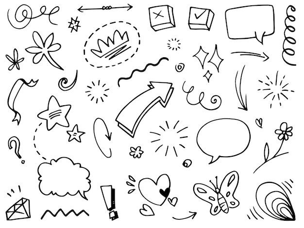 Premium Vector Decorative Doodles Hand Drawn Pointing Arrow Outline