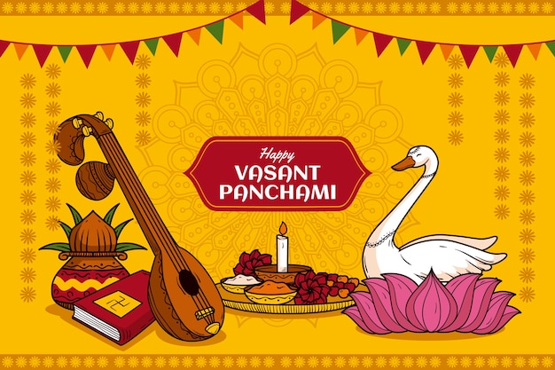 Free Vector | Hand drawn vasant panchami celebration background Free Vector | Hand drawn vasant panchami celebration background