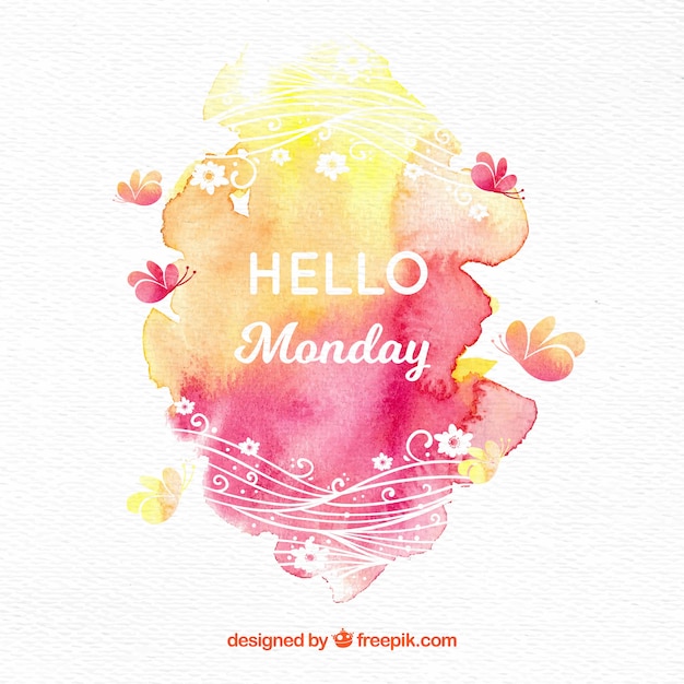 Free Vector Hello Monday With Watercolor Spots