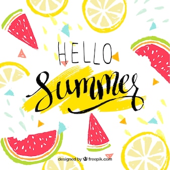 Free Vector | Hello summer background with delicious and fresh fruits Free Vector | Hello summer background with delicious and fresh fruits