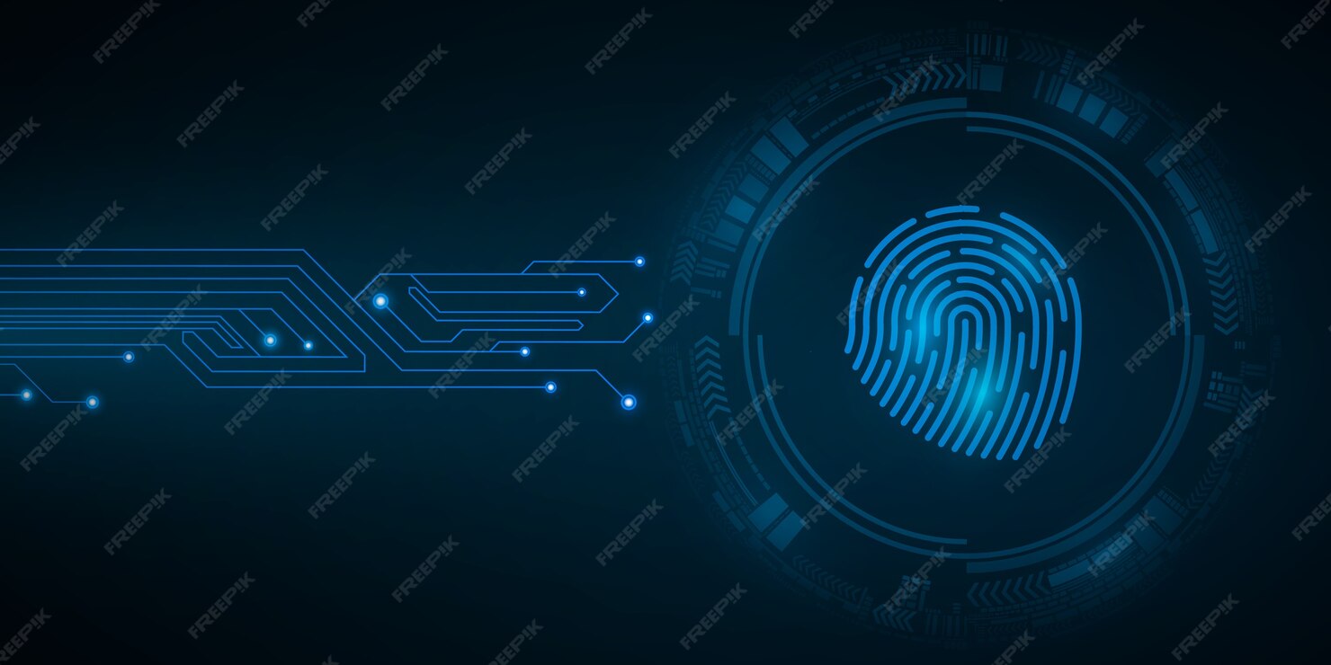 Premium Vector | High-tech fingerprint for computer system security with hud interface elements ...