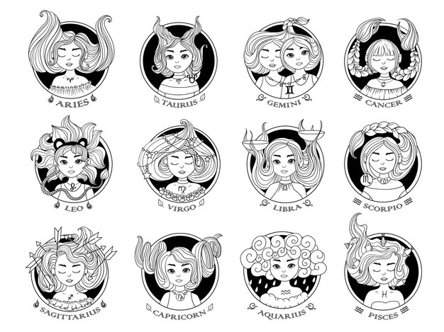 Premium Vector Horoscope Twelve Zodiac Signs With Cute Girls