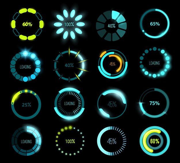 Premium Vector | Loading process and status bar icons, hud interface. vector sci fi digital ...