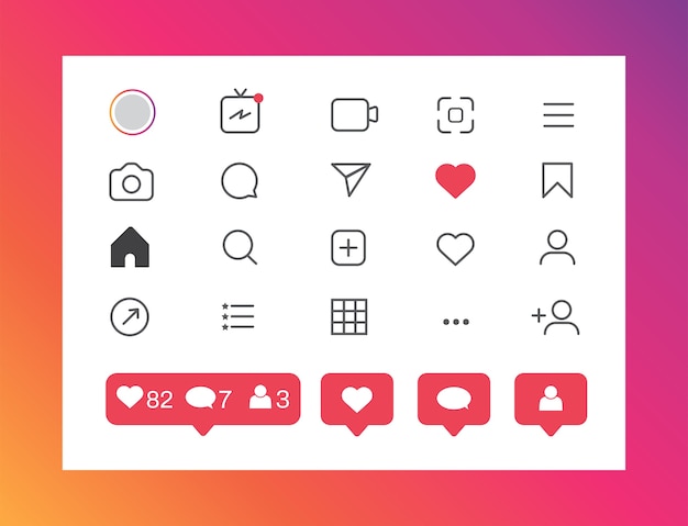 Premium Vector | Instagram icons. social media notifications icons. Premium Vector | Instagram icons. social media notifications icons.