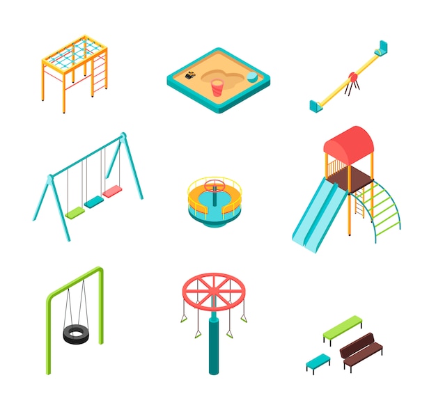 Premium Vector | Isometric 3d outdoor kids playground cartoon elements ... Premium Vector | Isometric 3d outdoor kids playground cartoon elements ...