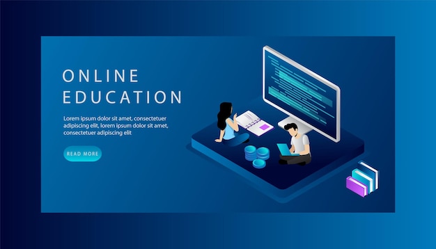 Premium Vector | Isometric online education website landing page concept Premium Vector | Isometric online education website landing page concept