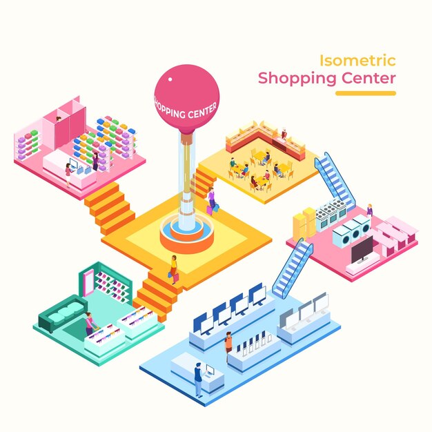 Free Vector | Isometric shopping center concept Free Vector | Isometric shopping center concept