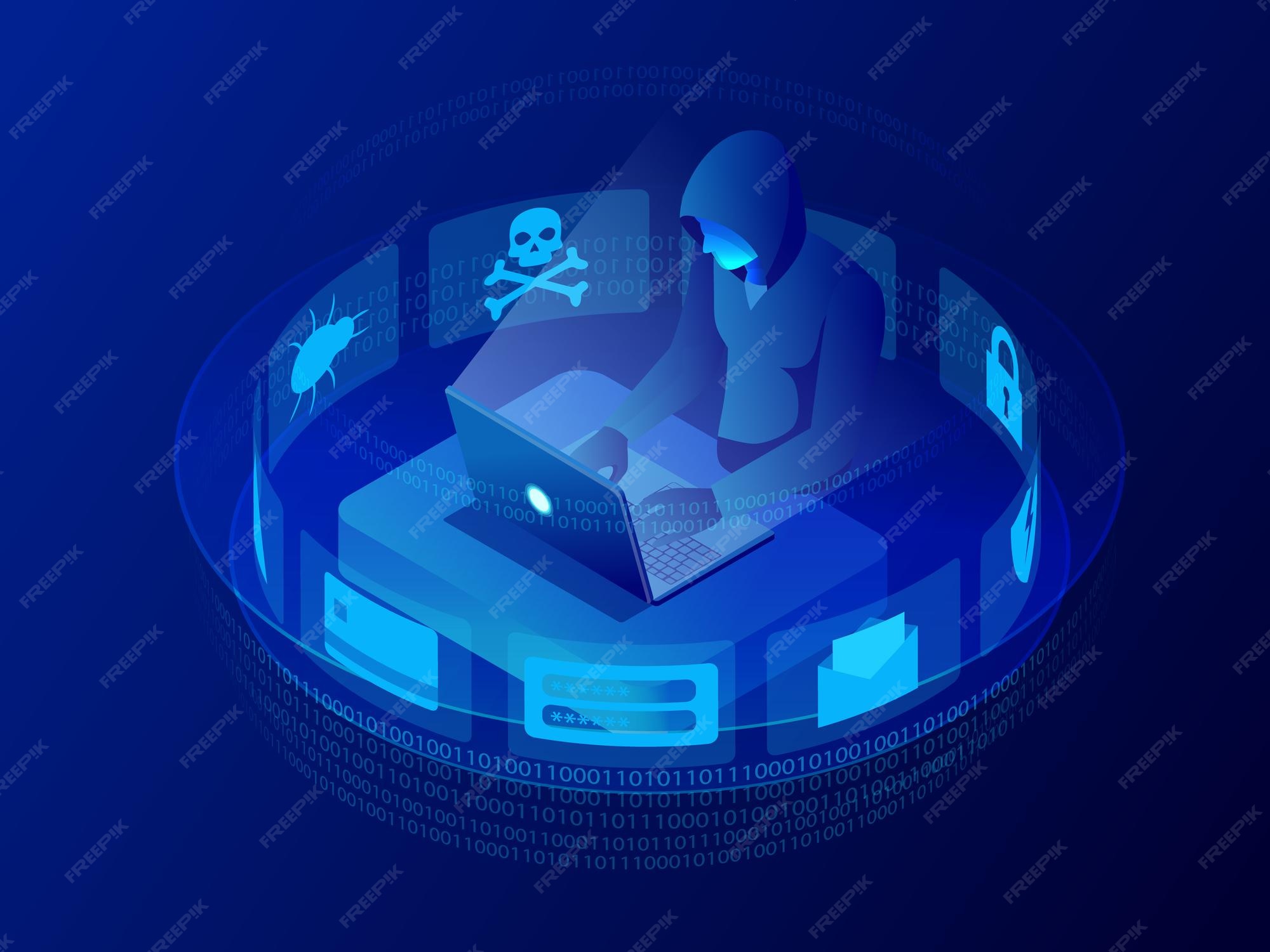 Premium Vector Isometric Vector Internet Hacker Attack And Personal Data Security Concept