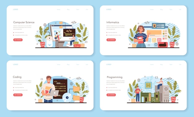 Premium Vector | It education web banner or landing page set. student ...