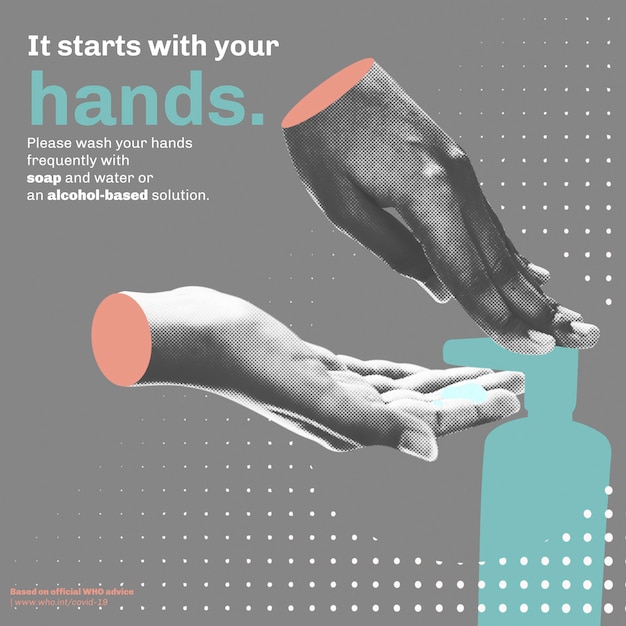 Premium Vector | It starts with your hands covid-19 template vector Premium Vector | It starts with your hands covid-19 template vector