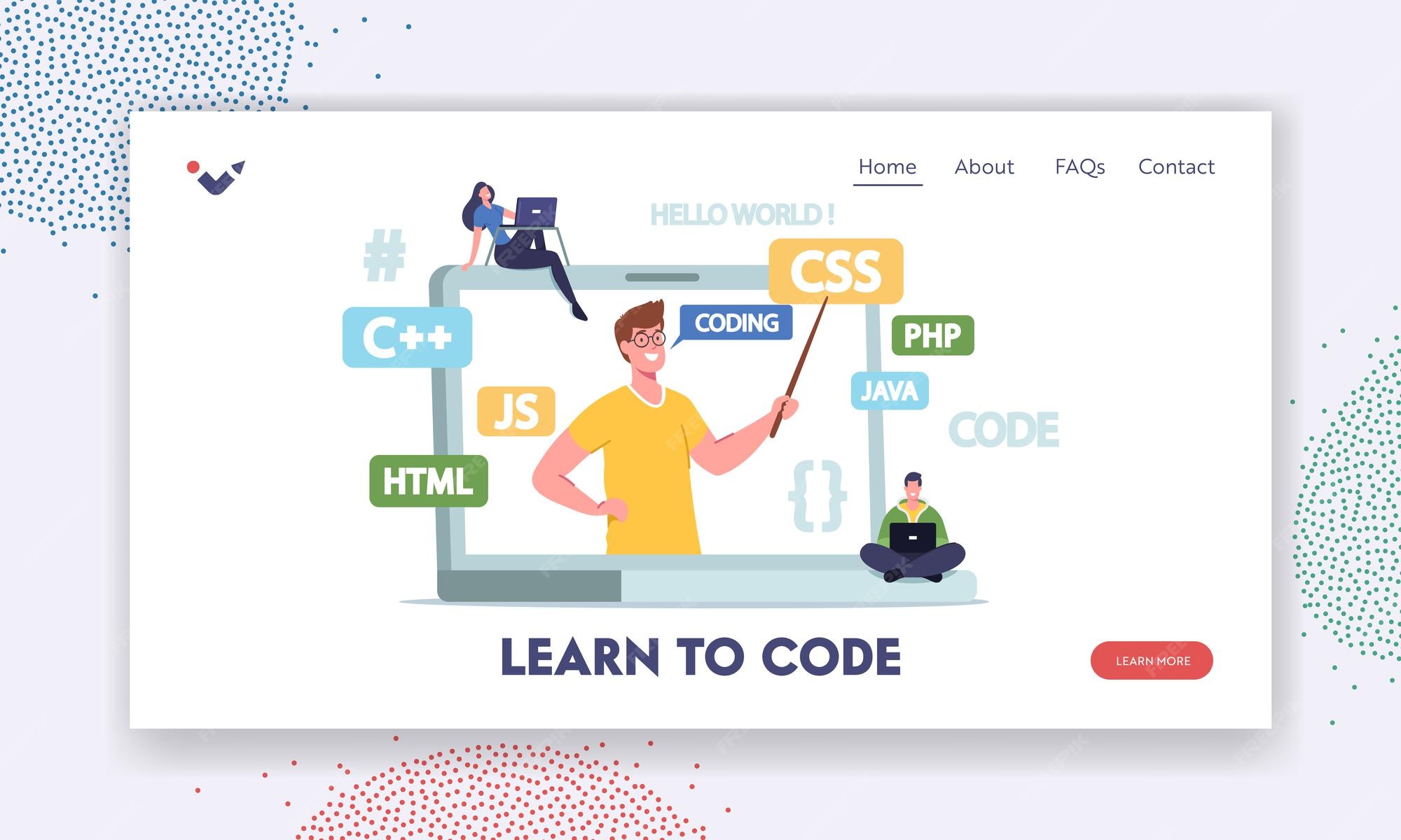 Premium Vector | Learn to code landing page template. software ...