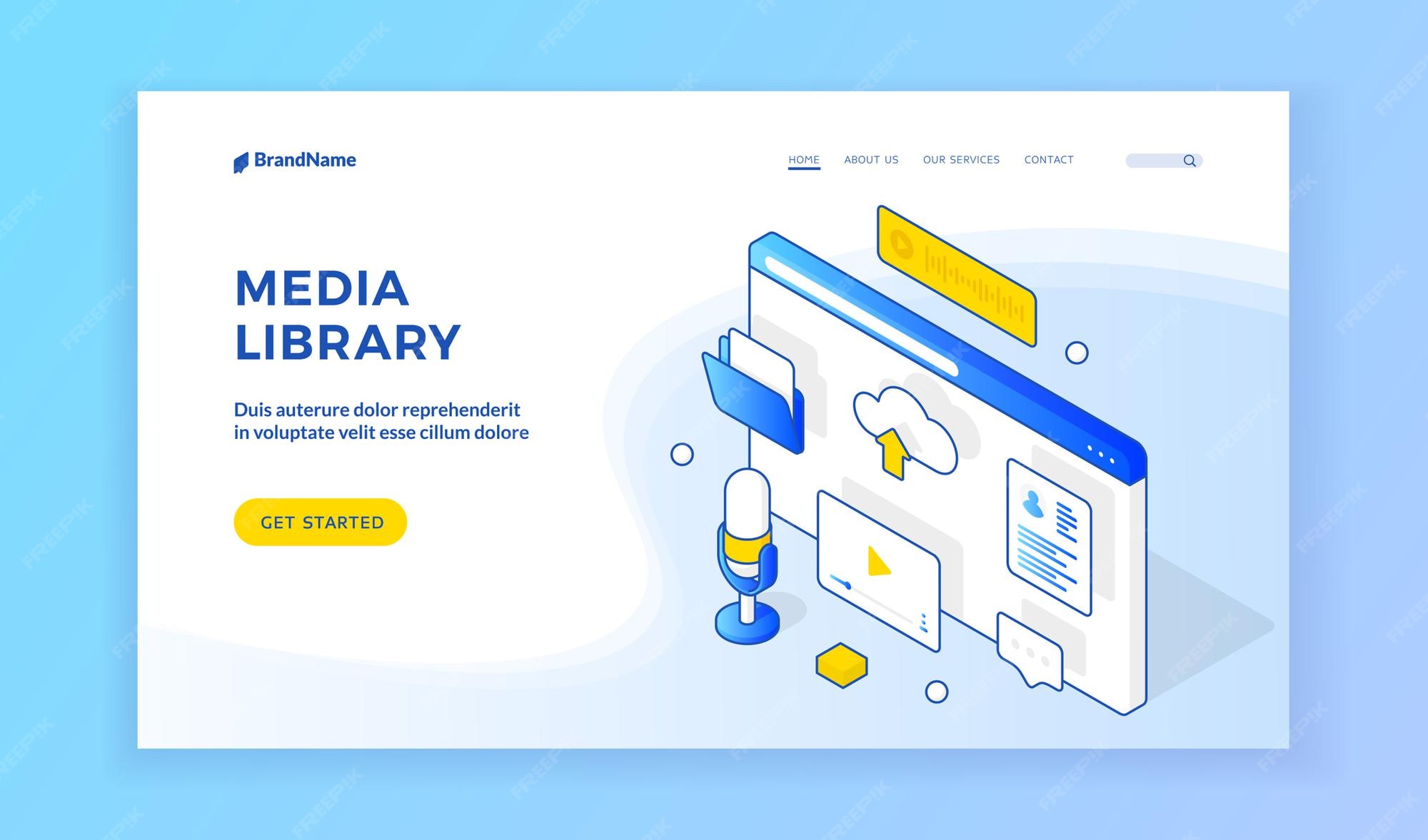 Premium Vector | Media library. isometric web page template presenting ...