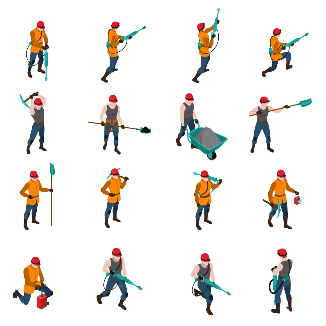 Free Vector | Miner people isometric icons set Free Vector | Miner people isometric icons set