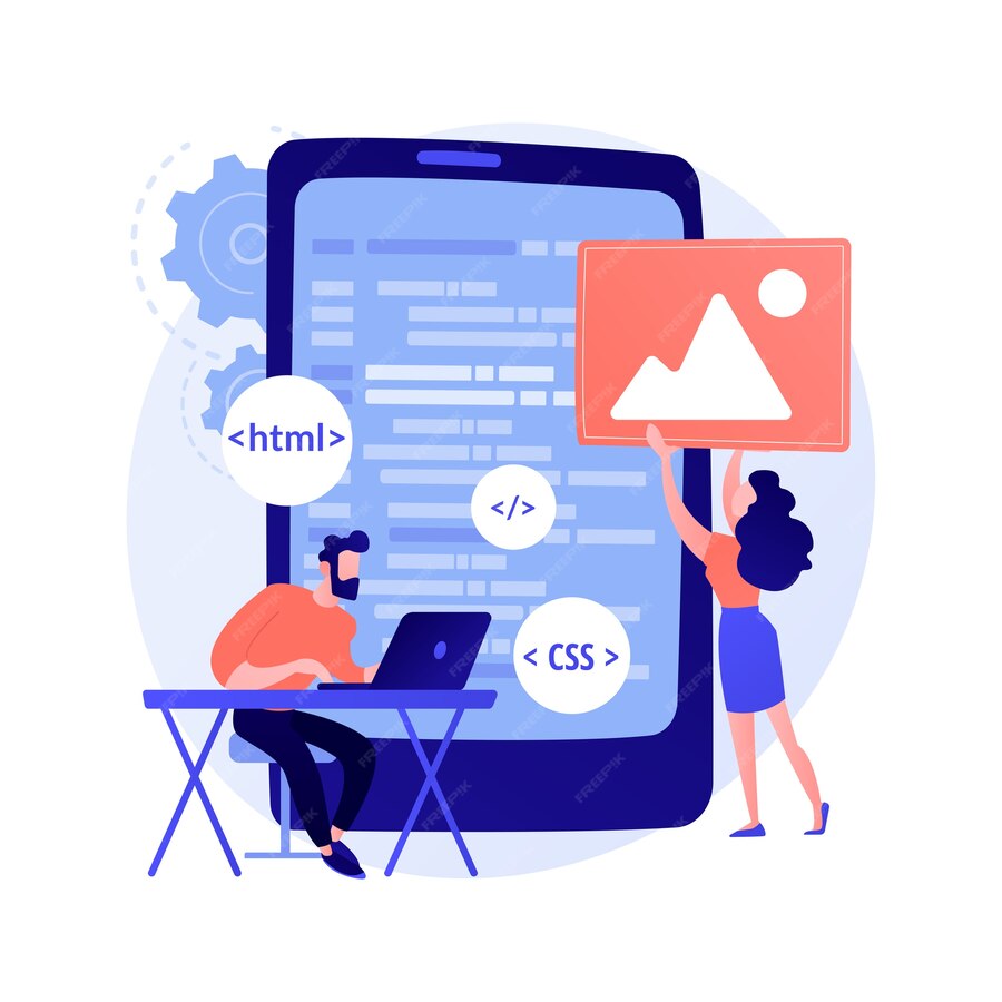 모바일 애플리케이션 개발 프로그래밍 언어들 Css Html It Ui 남성 프로그래머 만화 캐릭터 개발 웹 사이트