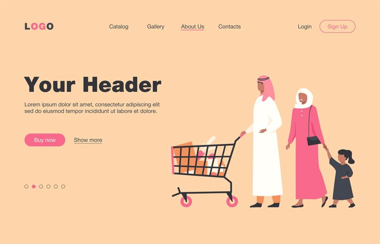Free Vector | Muslim family buying food in supermarket. arab cartoon ...