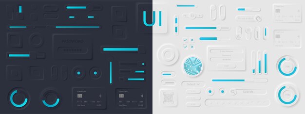 Premium Vector | Neomorphic ui kit neomorphism style design elements