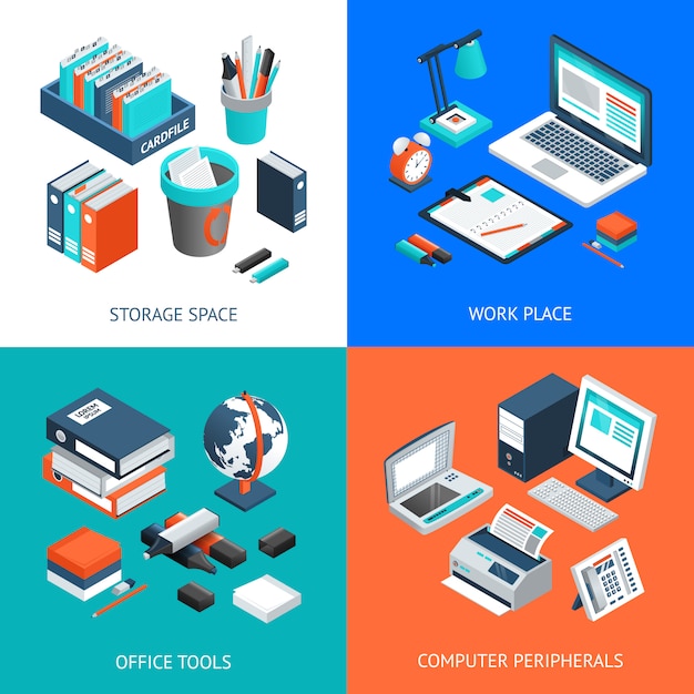 Free Vector | Office 2x2 Isometric Design Concept Free Vector | Office 2x2 Isometric Design Concept
