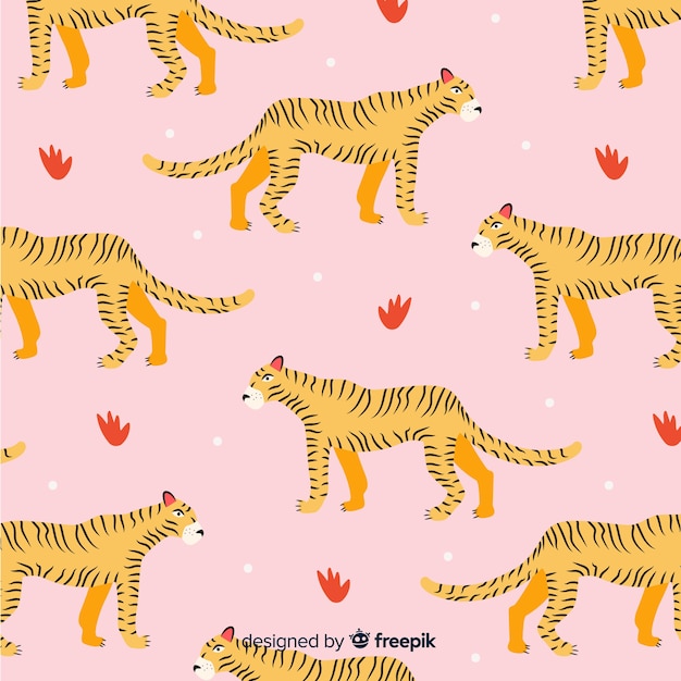 Free Vector | Pattern of hand drawn tigers Free Vector | Pattern of hand drawn tigers