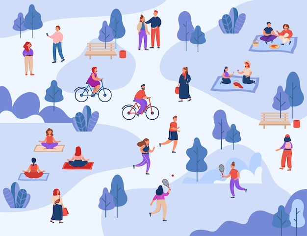 Free Vector | People doing different activities in park in summer Free Vector | People doing different activities in park in summer