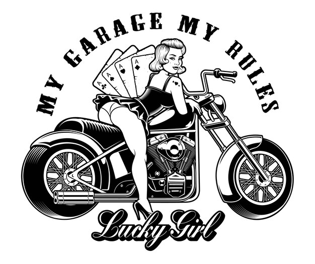Premium Vector Pin Up Girl With Classic Hot Rod Black And White Illustration In Rockabilly