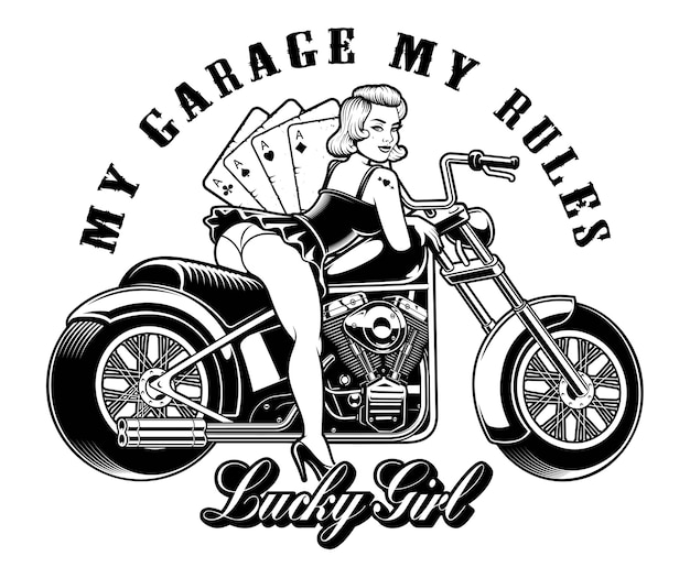 Premium Vector Pin Up Girl With Classic Hot Rod Black And White Illustration In Rockabilly