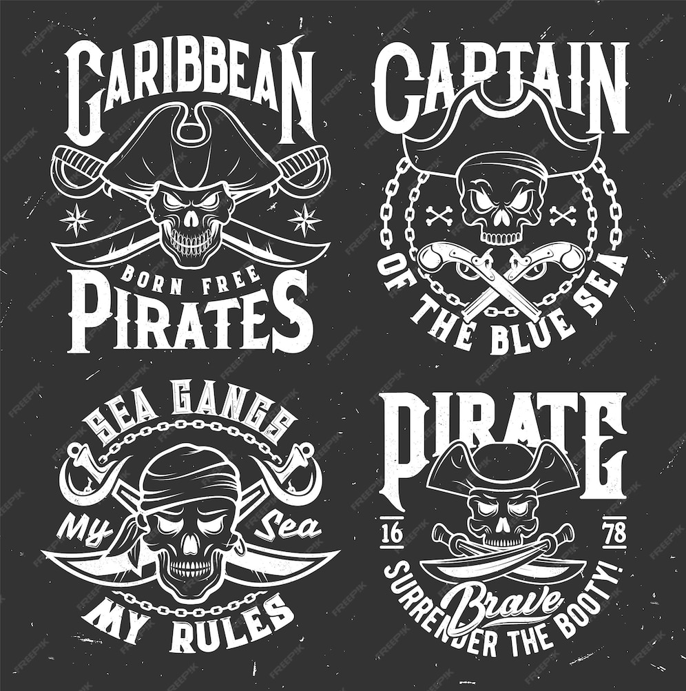 Premium Vector Pirate Skulls With Swords And Crossbones Vector Tshirt Prints And Caribbean Sea