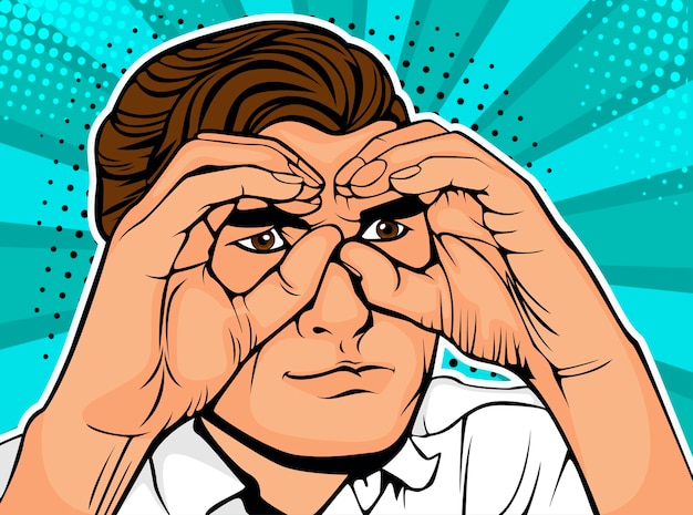 Premium Vector | Pop art businessman looking through binoculars Premium Vector | Pop art businessman looking through binoculars