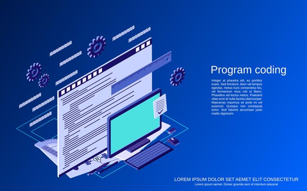 Premium Vector Code Processing Program Coding Algorithm Optimization Flat Isometric Vector 7911
