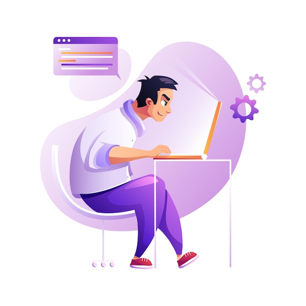 Premium Vector Programmer Coder Concentrated At Working Project Developing Programming And