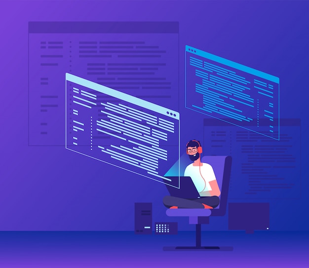 Premium Vector Programmer Coding Website Coder Web Er Works On Javascript Php Code