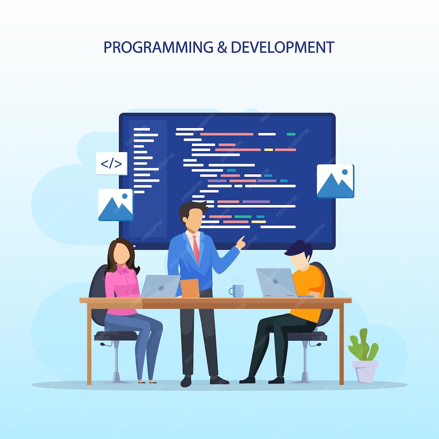 Premium Vector | Programmer and engineering development coding web ...