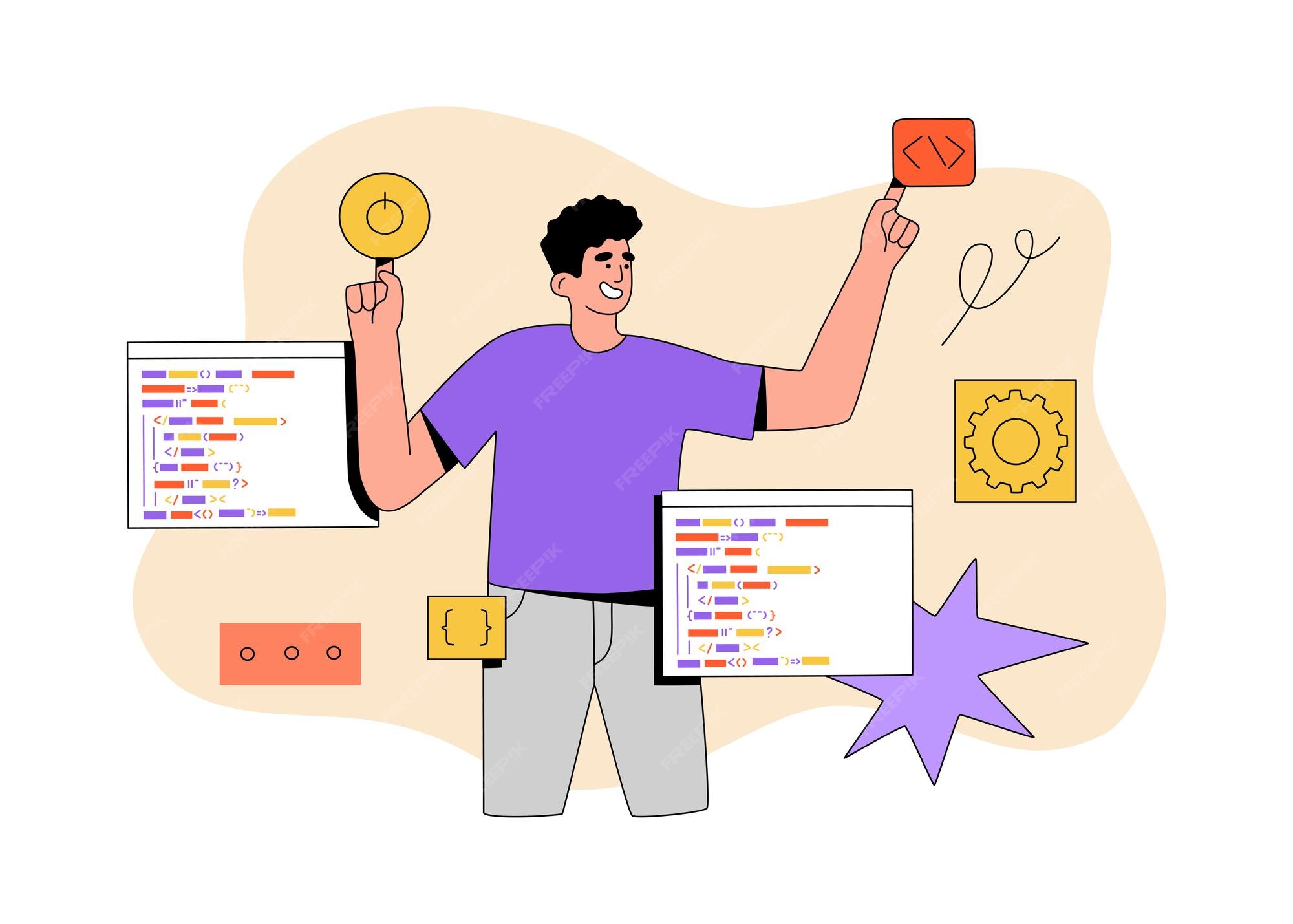 Premium Vector Programmer Working On Web Development On Virtual