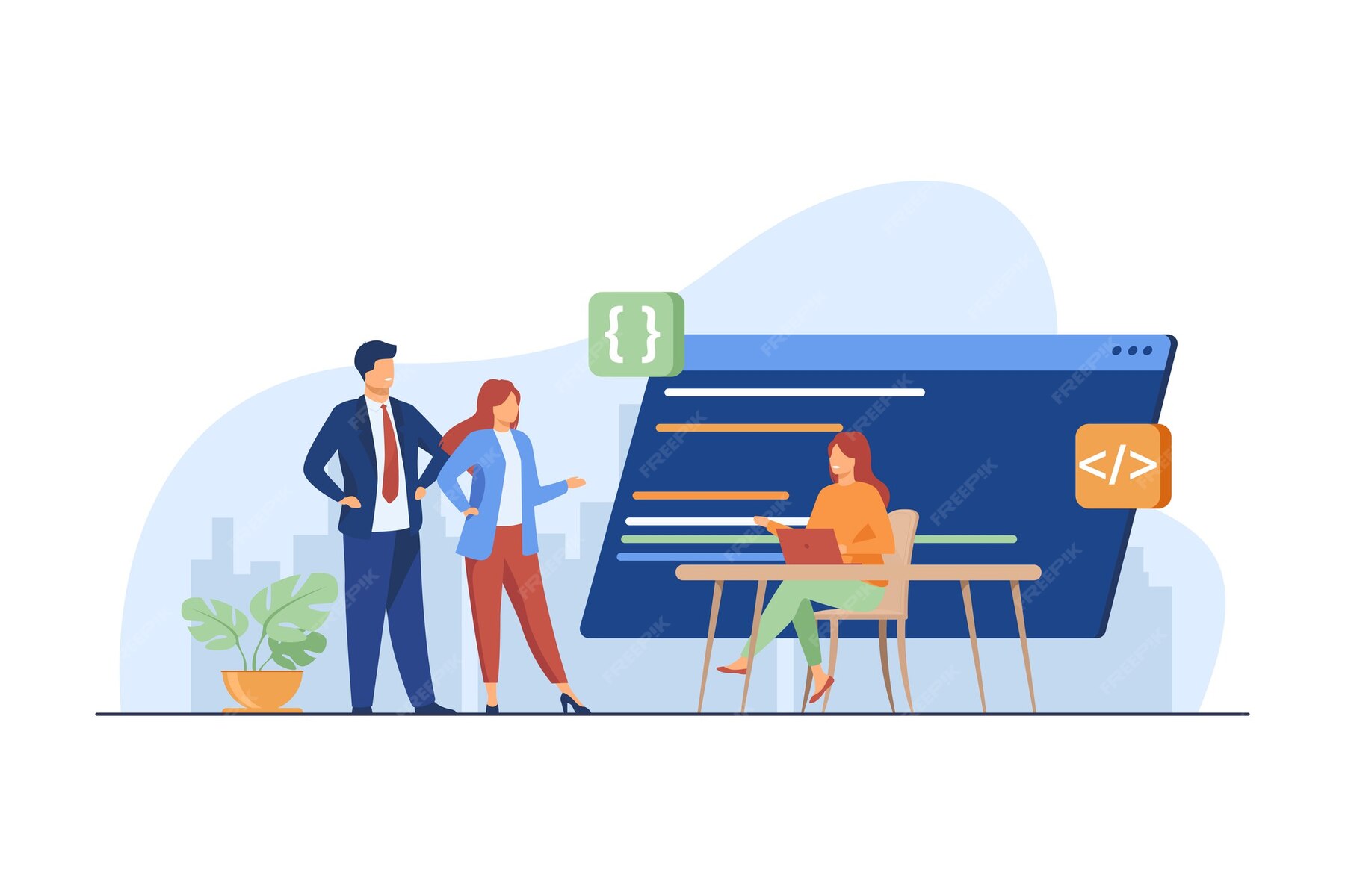 Free Vector | Programmers coding new program. laptop, code, development flat vector illustration ...