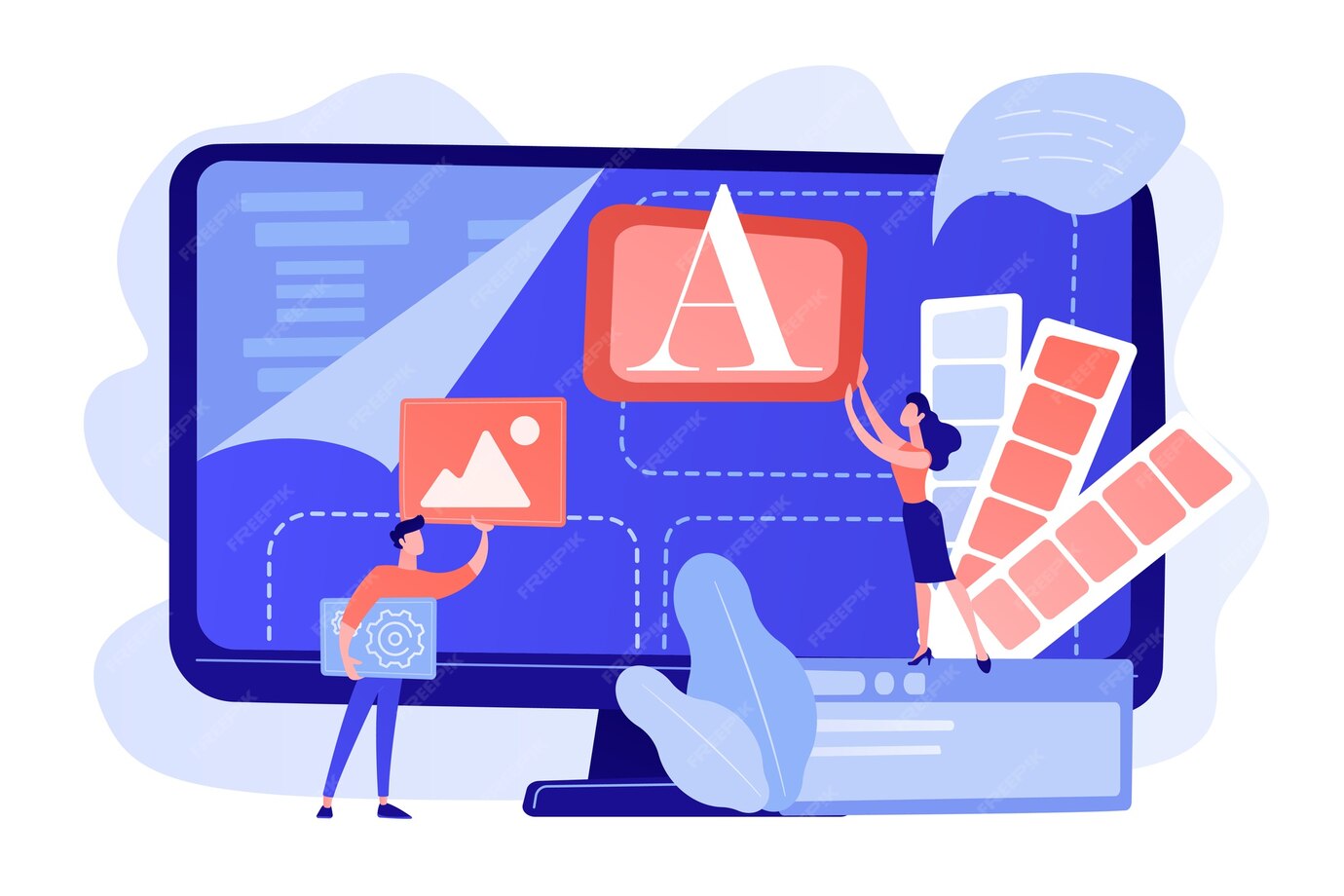 Free Vector | Programmers at computer using low code platform on computer, tiny people. low code ...