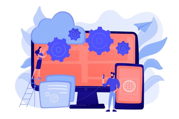 Free Vector | Programmers develop program for platforms. Cross-platform programming, cross ...