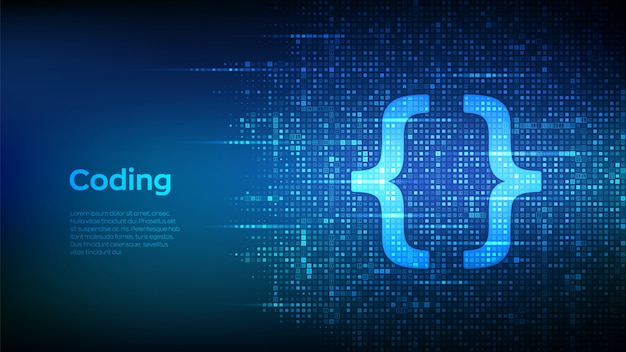 바이너리 코드로 만든 프로그래밍 코드 아이콘 숫자 10으로 코딩 또는 해커 매트릭스 배경 프리미엄 벡터