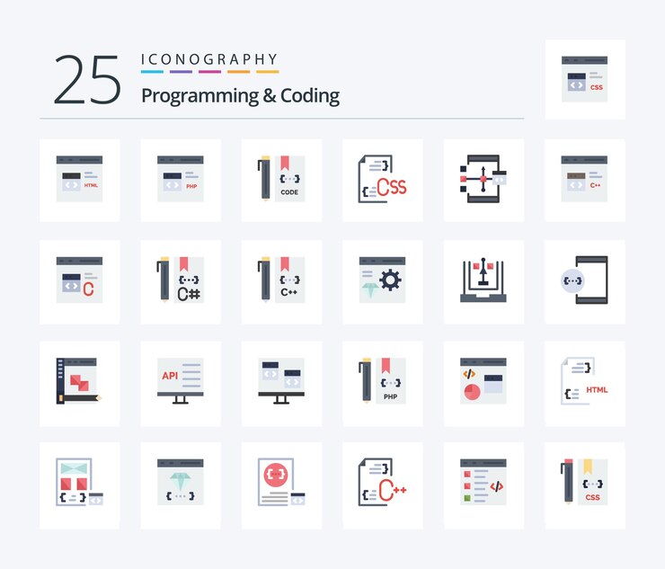 Free Vector | Programming and coding 25 flat color icon pack including ...