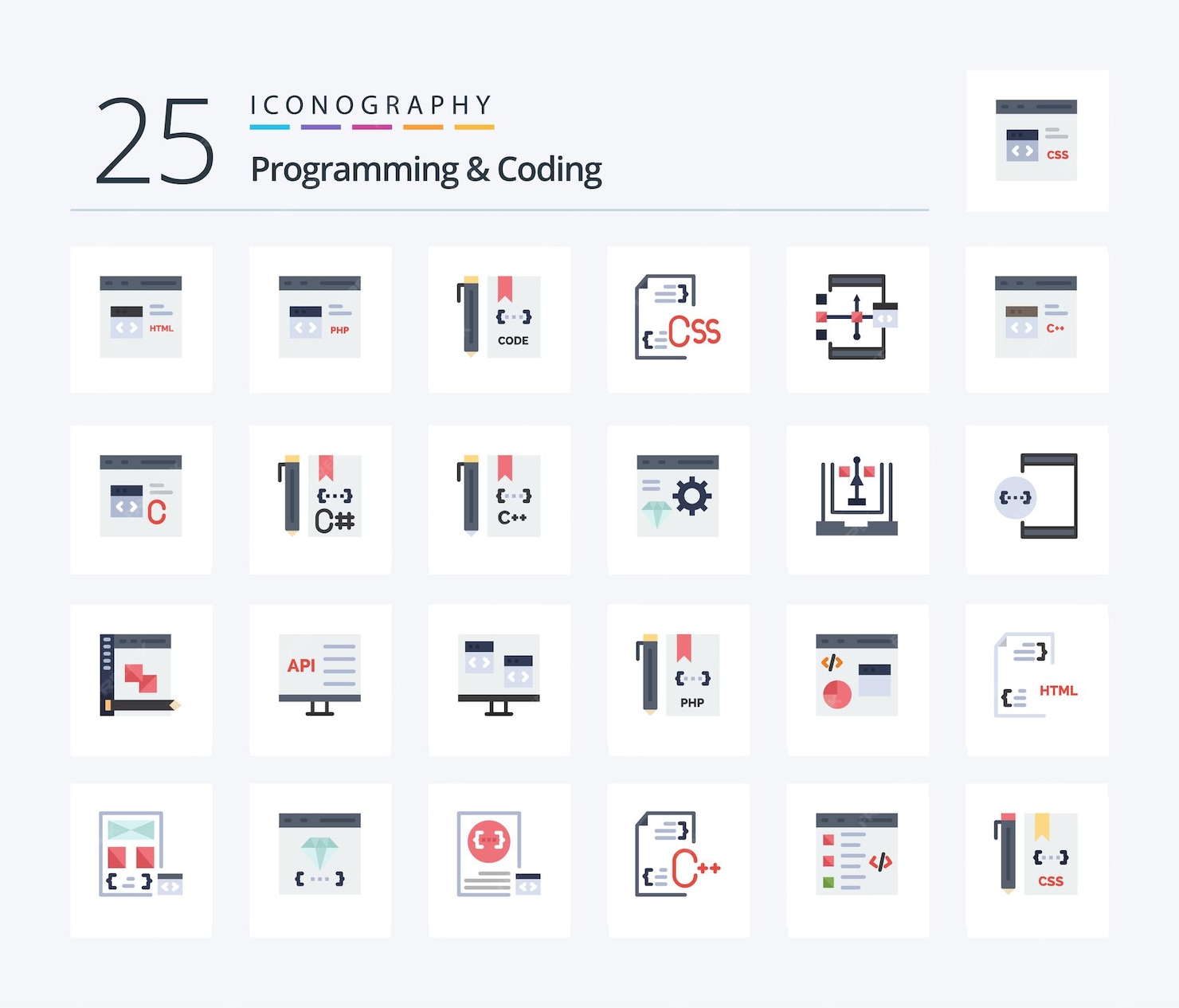 Free Vector | Programming and coding 25 flat color icon pack including ...