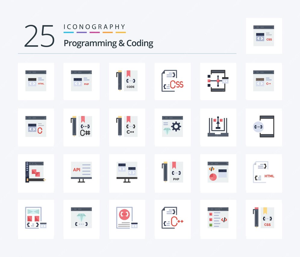 Free Vector | Programming and coding 25 flat color icon pack including ...