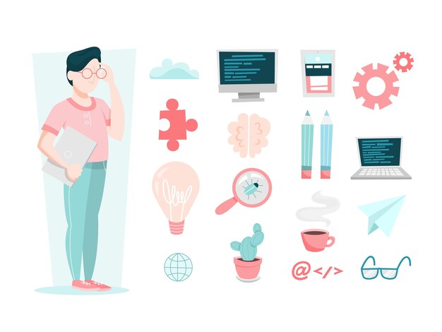 Premium Vector | Programming concept. idea of working on the computer Premium Vector | Programming concept. idea of working on the computer