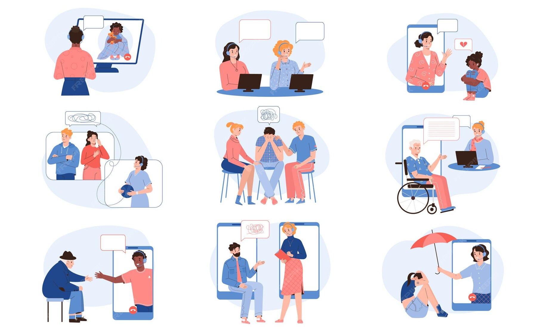 Free Vector | Psychological support flat set with people of different ... Free Vector | Psychological support flat set with people of different ...