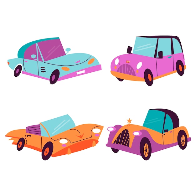 Free Vector | Retro cartoon car stickers collection Free Vector | Retro cartoon car stickers collection