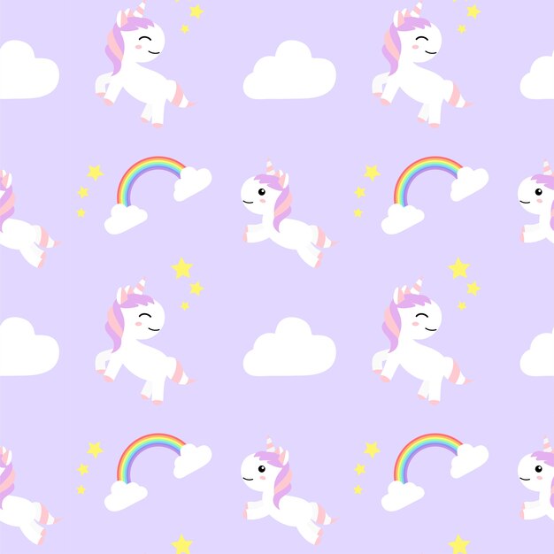 Premium Vector Seamless Patterns Cute Unicorns Cartoon Happy Fun