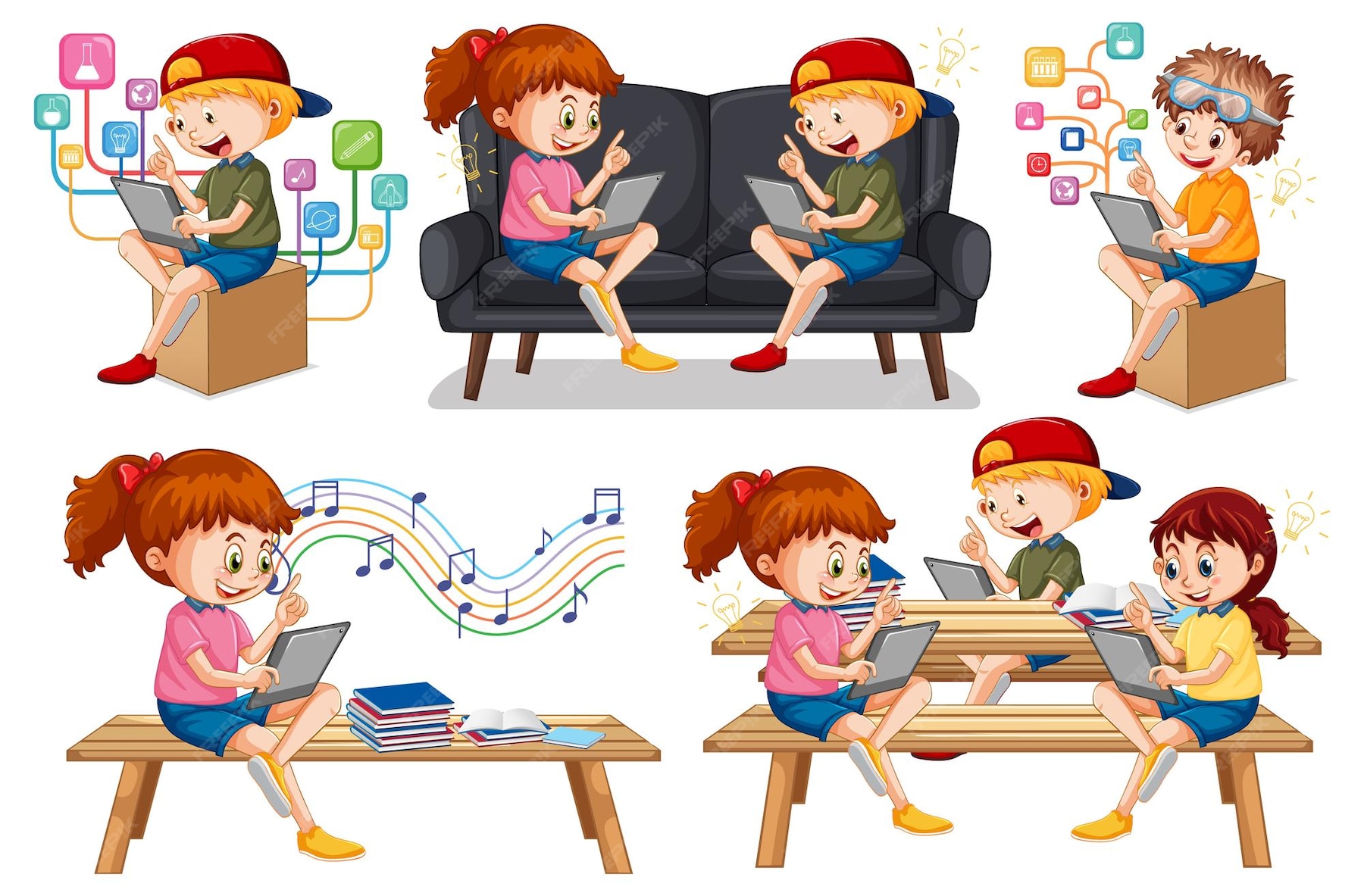 Free Vector | Set of children doing different activities Free Vector | Set of children doing different activities