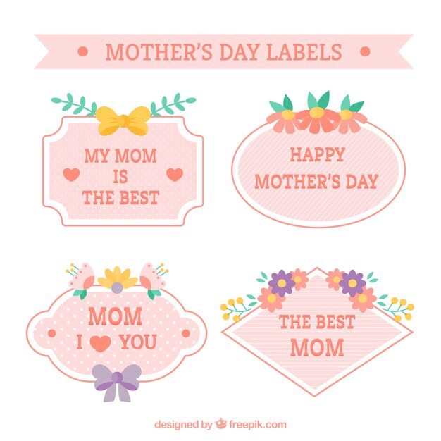 Free Vector Set Of Four Floral Labels For Mothers Day
