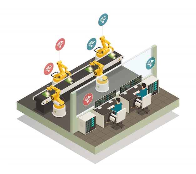 Free Vector | Intelligent automated manufacturing isometric composition Free Vector | Intelligent automated manufacturing isometric composition